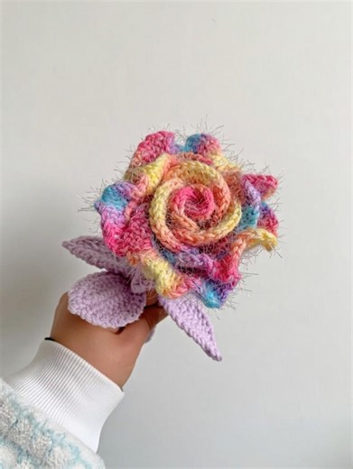 Crochet Flower Rose Pattern | Blue Gradient Roses Bouquet PDF Tutorial | No-sew Amigurumi With Leaves for Easy DIY Crafts - Etsy