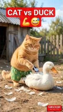 Cat vs Duck 😆 Who Will Win? | Funny Fight Shorts