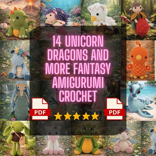 14 Amigurumi Crochet Pattern Unicorn Knight Dragon Crochet Animal PDF File - Etsy