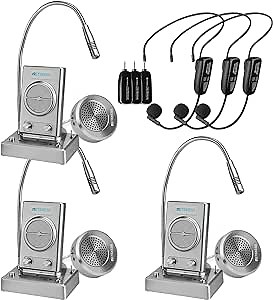 Retekess TW102 Bank Window Intercom with 3 TT123 Wireless Microphone Headset, Connect Automatically, Window Microphone and Speaker,Dual-Way Interphone for Business,Office(3 Pack)