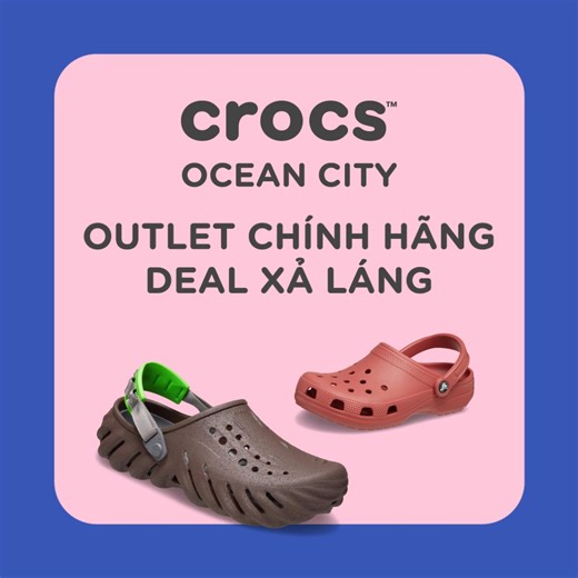 CROCS OUTLET XÁC NHẬN SAY HI VINCOM OCEAN CITY ✌ 22/8 này, Cửa hàng Crocs Outlet chính hãng sẽ chính thức có mặt tại Vincom Ocean City! 🥂Vô vàn sản phẩm hot GIẢM GIÁ ĐẾN 50% 😉 🥂 Tặng 1 pack jibbitz cho đơn 1.200.000VND từ 22 -24/8. *Áp dụng cho nhiều sản phẩm giày dép Lên lịch chốt kèo, đừng bỏ lỡ deal "sập sàn" nha! 📍 Crocs Vincom Ocean City - Tầng 1 ------- CROCS OUTLET SAY HI VINCOM OCEAN CITY✌ This 22/8, Crocs will make a "debut" at Crocs Vincom Ocean City the brand-new official outlet! 
