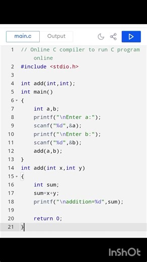 function with arguments & no return type addition of two number