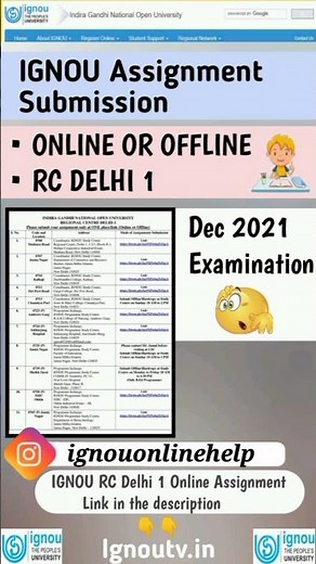 IGNOU RC Delhi-1 Assignment Submission Guidelines for Dec 2021 exams || Online & Offline mode ||