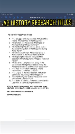 AB History Research Titles with Nationale: A Dive into Filipino Culture and Past