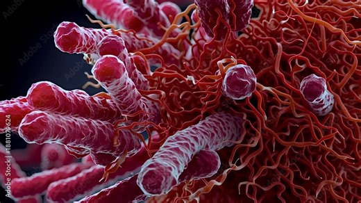 Microscopic animation of mycobacterium tuberculosis bacteria dying, showing the rod shaped pathogens disintegrating to reveal the underlying cellular structure during treatment with antibiotics