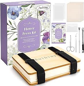 Auihiay Flower Press Kit With Instructions, 6.3 x 8.3 Inches Preservation Book for Adults Kids, 4 Layers Wood DIY Dried Plant Making