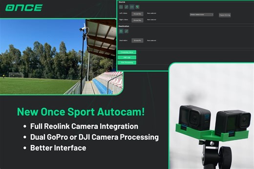 Master the new version of Once Sport Autocam 🚀 Our new video breaks down every feature of the latest version and shows you exactly how to use them: ✅ Dual Camera Processing – Stitch and process GoPro or DJI recordings effortlessly ✅ Reolink Integration – Control your Reolink cameras directly inside the software ✅ Redesigned Interface – Navigate faster and record more efficiently Whether you’re a long-time user or just exploring automated recording, this video gives a complete look at how to get