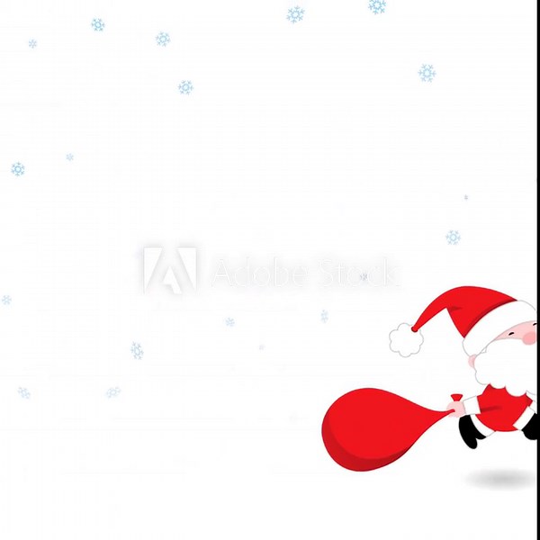 Santa Claus running under the snow Cartoon Animation. Little Santa cute Animation running with a big bag and a Golden Bell. Square 4k format