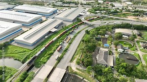 Freight train with Containers Cargos at sunset sky back ground, Freight service forwarding and Logistics transportation Industry concept