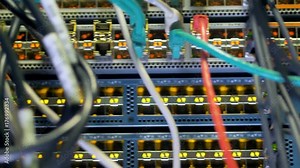 Modern computer server at a network data center, render farm. 4K. Stock Video