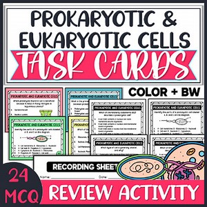 Prokaryotic & Eukaryotic Cells Task Cards | Science Biology Review Activity