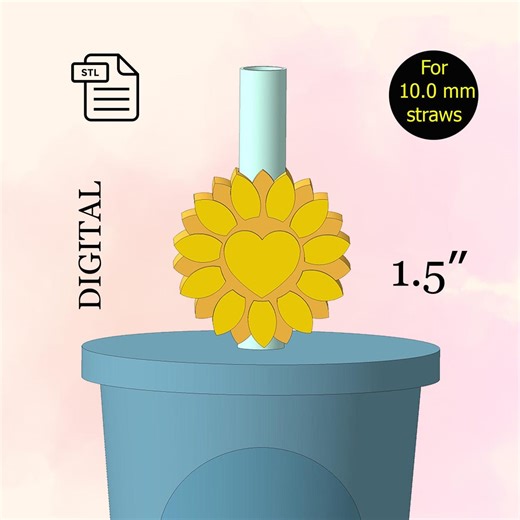 Sunflower With a Heart, Straw Topper STL File for 3D Printing, 30 OZ, 40 OZ, Valentine's Day, 10.0 Mm Straws- Digital Download. - Etsy UK