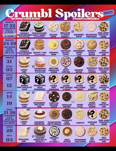 Crumbl Cookies Spoilers for April 7-12