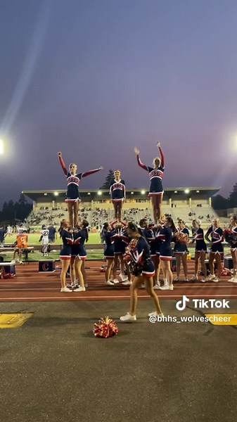 First game in the books! We won 49-20! Go wolves! 🐺❤️💙 #cheerleading #cheer #highschoolfootball #fnl #gameday #bhhs #bhhscheer #blackhillshighschool #stunting #dance