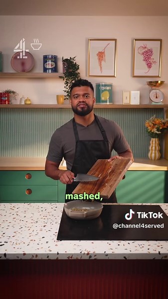Got an old wrinkly aubergine? Don’t bin it, man. @whatinthechef’s gonna show you how to turn it into a banging dip. Serves 4 Total time: 45mins Ingredients 1 large aubergine 3 garlic cloves 1 tbsp ghee 0.5 tsp cumin seeds 0.5 tsp mustard seeds (optional) 0.5 small onion, finely chopped 1 green or red chilli (optional, to taste) 0.25 tsp turmeric Salt, to taste Fresh coriander (optional) Squeeze of lemon juice (optional) Method 1. Preheat oven to 220°C (fan 200°C). 2. Poke holes in the aubergine,
