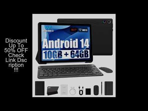 10.1 Inch Android 14 Tablet 12GB RAM 64GB ROM Widevine L1 Compatible IPS HD Screen with Protective C