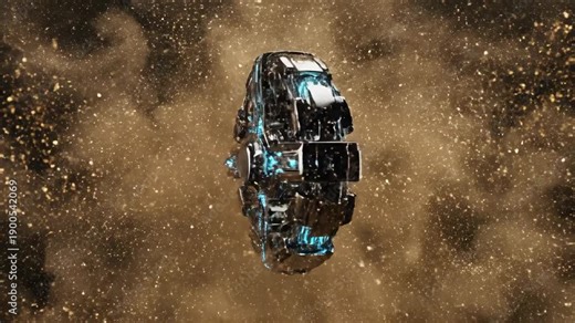 Seamless loop of a pulsating futuristic temporal device releasing a powerful abstract energy shockwave and dissolving into golden particle dust pulsating futuristic, energy release, destruction