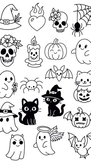 Here we go! Unsere 10 Halloween Flash Sheets - möglich in Fineline, bolde Lines, bunt, mit Schattierung oder ohne. Deiner Fantasie sind keine Grenzen gesetzt 🎃 | Fuchs und Hase Tattoo