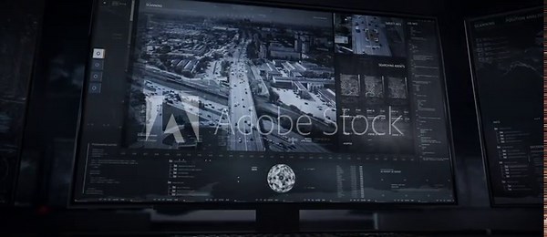 High Tech Urban Tracking Software Scans City Highway To Discover Criminals Vehicle. Urban Tracking System Scans Position Of Target Car. Spy Urban Tracking Scan Interface Searching For Automobile