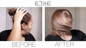 Hey ladies! Check out this awesome E'TAE "Do it yourself" video! 1. Removed braids 2.Detangled with the Carmelux Conditioner. 3. Applied the Carmel Treatment on top. Sat for 20 mins (or more). 4. Followed up with the Carmelux Shampoo and Conditioner. 6. Blow Dried 5. Applied the Buttershine Moisturizer. 6. Flat ironed www.etaeproducts.com | E'TAE Products