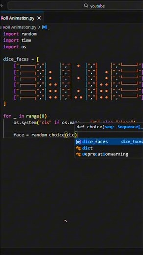 Python Dice Roll Animation 🎲 | Random Dice Simulator Using Python #shorts #ytshorts