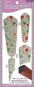SCISSORFOBZ Designer Scissors Sheaths Shears Protective Covers - 4 pcs Assorted Size Value Pack - Multicolor Floral Garden On Light Yellow Design-#SSN-4-279