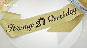 CAVETEE 21st Birthday Crown for Women, Gold Tiara and t's My 21 Birthday Sash Rhinestone Crown, Happy Party Decorations for Women