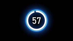 Real time 60 seconds countdown clock neon animation isolated on black background