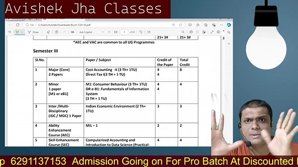 Bcom Semester 3 CCF | Syllabus | Subjects | Calcutta University