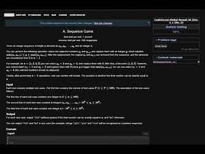 Codeforces Global Round 30 Div 1 + Div 2 A Sequence Game