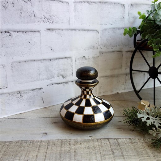 Checked Decor Decorative Bottle Buffalo Check Figurine Checked Mantle Decor Black and White Check Courtly Decor Checked Shelf Decor - Etsy