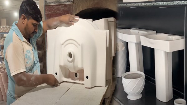 Skilled Hands Shaping Ceramic Washbasins to Perfection