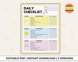 Kids Daily Checklist Printable, Before and After School Routine Chart, Toddler Chore Chart, Bedtime Routine, Visual Schedule, Editable PDF - Etsy
