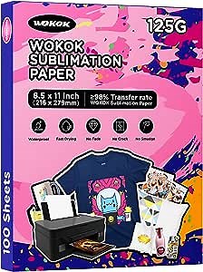 WOKOK 125G Sublimation Paper Heat Transfer Paper 8.5x11 Inch 100 Sheets for All Inkjet Printers which Match Sublimation Ink for Mug, T-Shirts, Light Fabric