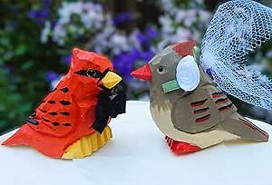 Handmade Cardinal Wedding Cake Topper – Love Bird Bride & Groom Figurines, Rustic Carved Wood Statue, Unique Engagement, Anniversary, LGBTQ+ Friendly Customizable Keepsake