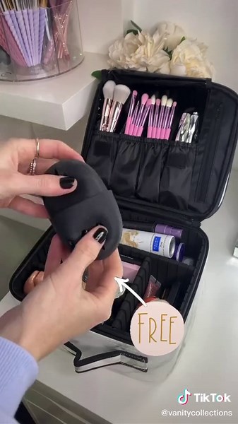FREE beauty blender holder with every Makeup Bag. LIMITED TIME! #makeupbag #foryou #fyp #makeuporganization #makeupstorage #makeuporganisation