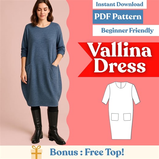 Women’s Cocoon Dress Sewing Pattern PDF – Knee-length, Dolman Sleeve, Patch Pockets, Beginner-friendly (XXS–5XL) - Etsy