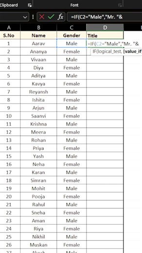 Add titles to names automatically with IF formula #exceltips #tutorial