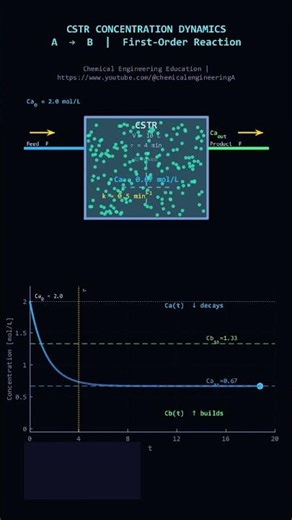 CSTR Concentration Dynamics for first order Reaction #chemicalengineering #reactionkinetics