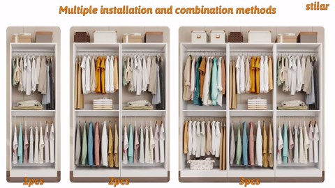 Closet System with 12 Hanging Rods& Shelf , 8FT Small Closet Organizer System Wood with Extra Side Hanging Rod for Walk in Closet Storage, Modular Closet Systems, White(8FT)