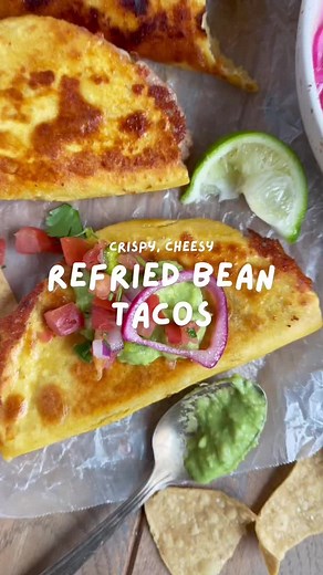 These refried bean tacos are one of my favorite quick and easy meals!! Plus they’re super delicious!! #tacos #40aprons