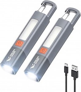 Smiling Shark G1 Flashlight, 2 Pack Small Bright LED Rechargeable Flashlights High Lumens with Side Light & Hook & Zoomable brightest handheld Waterproof Flash Light for Emergencies/Camping/Home, Gray