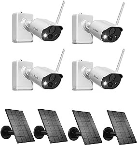 ZOSI 4Pack C306Pro Add-on Wireless Battery Powered Camera with Solar Panel, Wire-Free Camera with Color Night Vision, 2-Way Talk, PIR, Light & Siren Alarm (Only Work with ZOSI NVR: 1NR-08RP10-US)