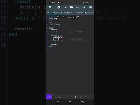Vidio berikut ini tentang membuat program dengan nama REPEAT UNTIL 5 sampai 50, aplikasi PASCAL