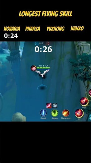 LONGEST FLYING SKILLS #mobalegends5v5 #moba5v5pippin #moba5v5english #pharsa #yuzhong #shorts #viral
