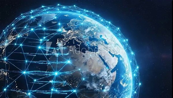 Global network connection around the world with node and line, international technology concept