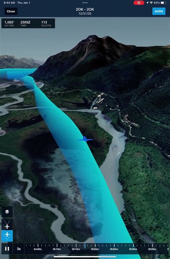 Actual Recording New Year Flight From 2025 to '26 Zulu Time 3D View Tracking Video Foreflight Alaska