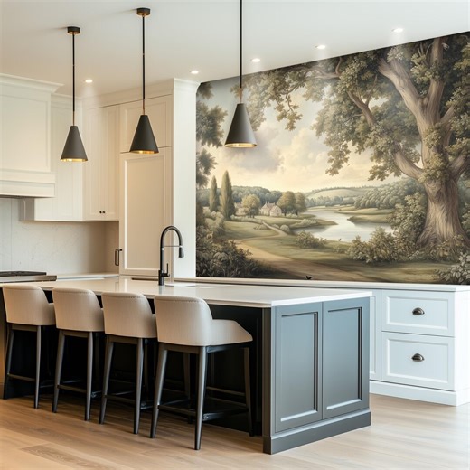 Vintage Landscape Wallpaper: Pastoral Countryside Wall Mural, Classic Scenic Design - VM64 - Etsy