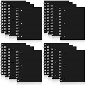 Cholemy 10 Pack 1 Subject Spiral Notebook Wide Ruled Notebook 8 x 10-1/2 Inch Spiral Journal Notebook 3 Hole Divider Pockets Assorted Colors Easy Tear Line 150 Sheets Office School(Black)