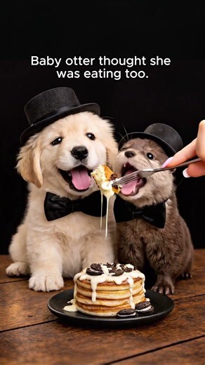 Satisfying oreo pancake asmr with puppy and baby otter #relaxing #cute #shorts